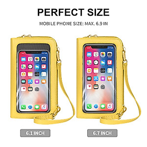 Crossbody Cell Phone Bags for Women, Touch Screen Bag RFID Blocking, CellPhone PU Leather Wallet Purse, Shoulder Handbag with Credit Card Slots,Yellow