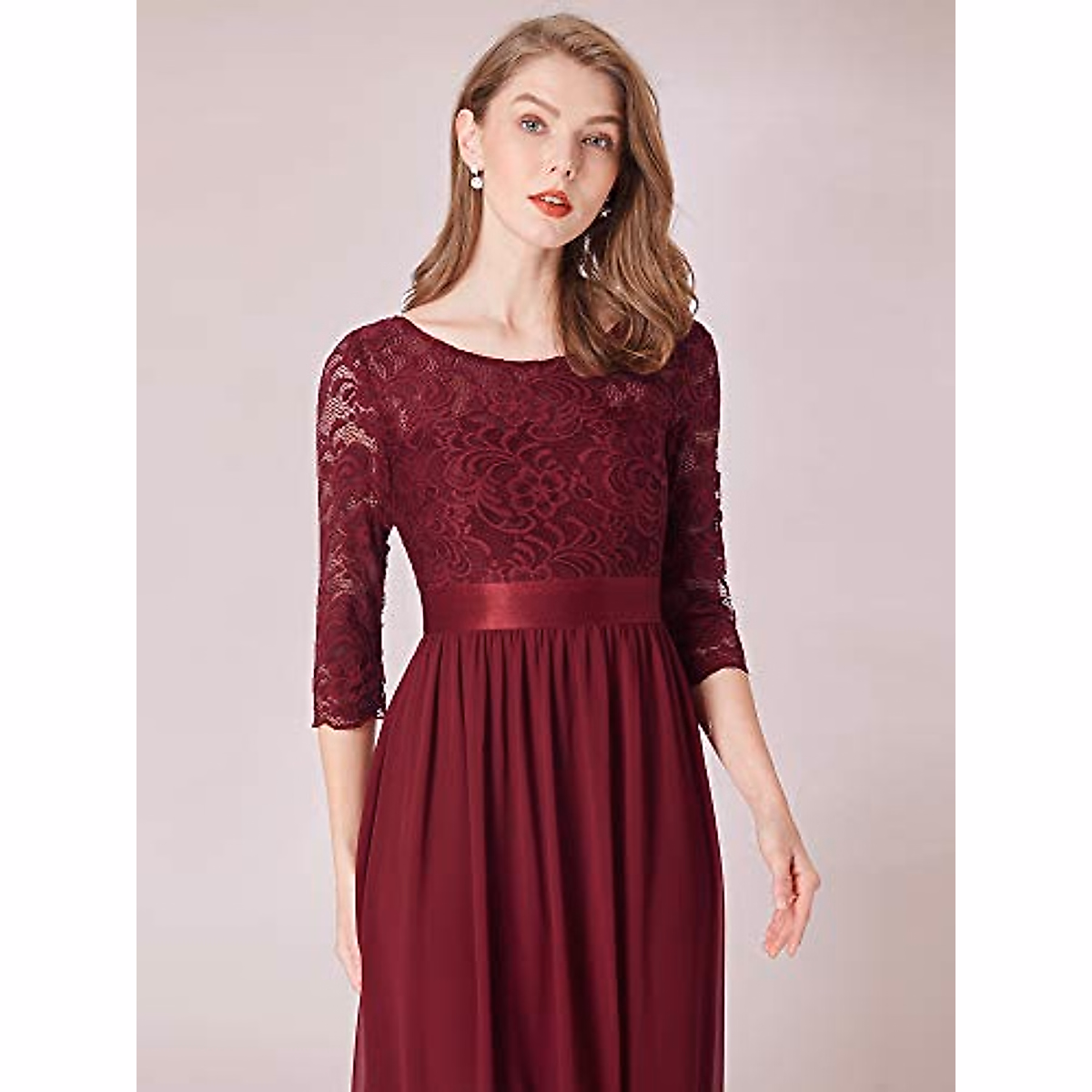 Ever-Pretty Women Lace Elegant 3/4 Sleeve Summer Maxi Evening Gown Burgundy US12