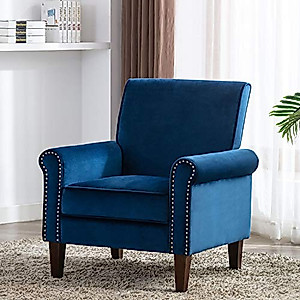 Morden Fort Bedroom Accent Chair, Velvet Upholstered Armchair for Living Room Bedroom Club Office-Navy Blue