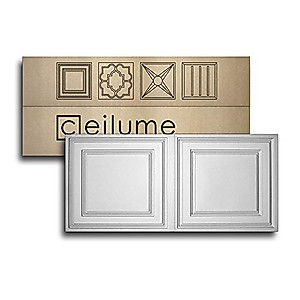 Ceilume 12 pc Stratford Ultra-Thin Feather-Light 2x4 Lay in Ceiling Tiles - for Use in 1" T-Bar Ceiling Grid - Drop Ceiling Tiles (12 Tiles, White)