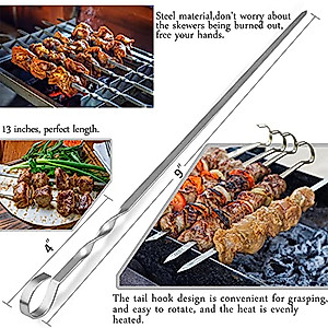 Metal Kabob Skewers,(12Pcs 16.8" & 4Pcs 13")Flat Stainless Steel BBQ Barbecue Skewer for Grilling,bfuee Reusable Shish Kebob with Portable Storage Bag