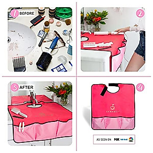 SYNKBIB Sink Cover-Bathroom Sink Organizer with Storage Pockets- Hair Drain Catcher- Makeup Sink Mat -30" by 30" Sink Cover for Counter Space