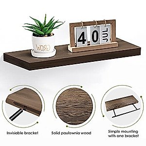 Herncptar Wall Shelves, Rustic Wood Floating Shelves Set of 4, Hanging Storage Shelf with Invisiable Metal Brackets for Bathroom, Living Room, Kitchen, Bedroom