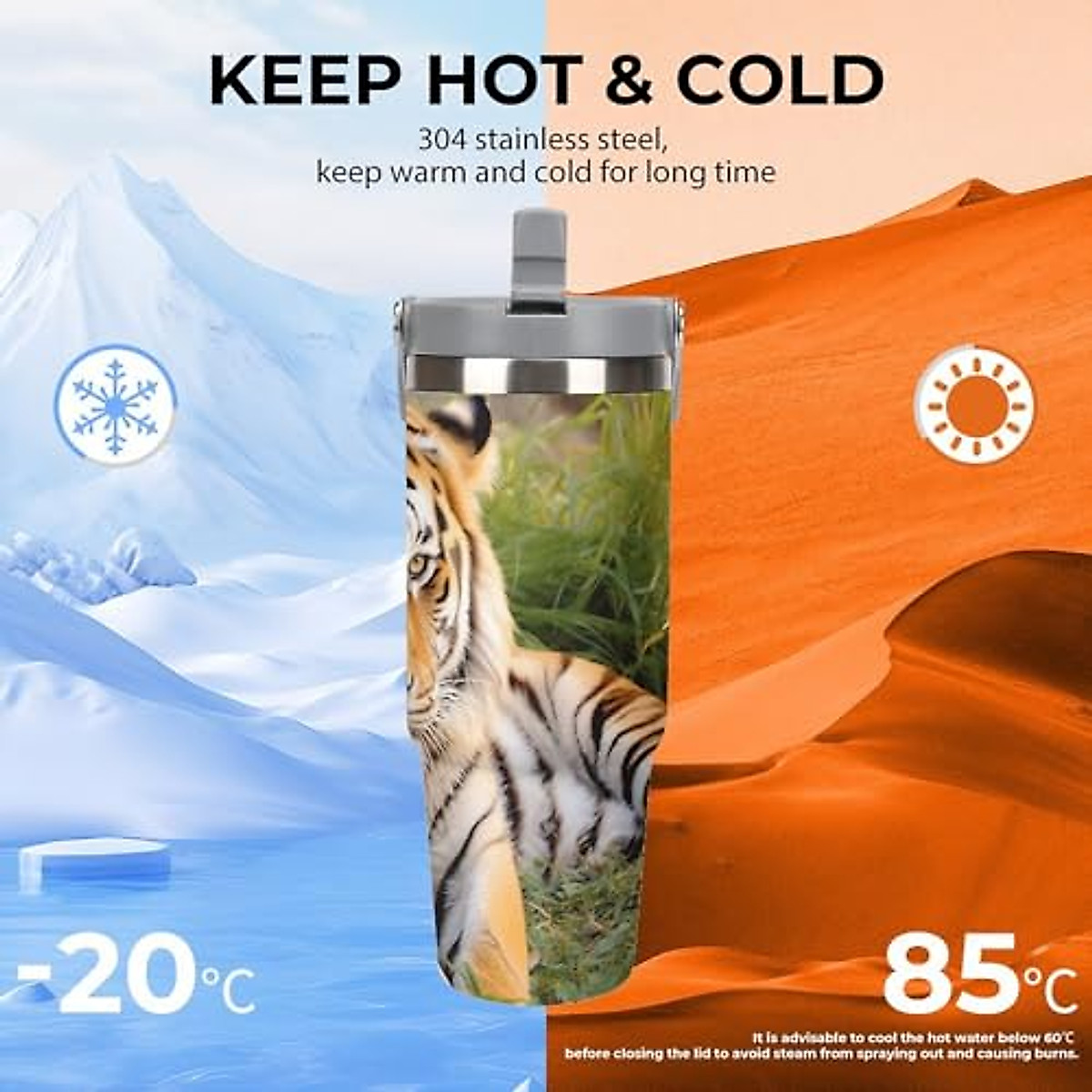 SYJTGDE Large Capacity Car Cup Tiger Laying On The Grass Fashionable Upgrade Car Cup Advanced And Beautiful Travel Cup