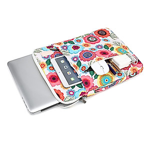 SANFAN 360° Protective 3 Pockets Laptop Sleeve Case Bag with Handle for MacBook Air 15 inch,MacBook Pro 16 inch and 15.6 inch Screen Laptop (Flowers)