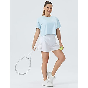 THE GYM PEOPLE Women's Workout Crop Top T-Shirt Short Sleeve Boxy Yoga Running Cropped Basic Tee Light Blue