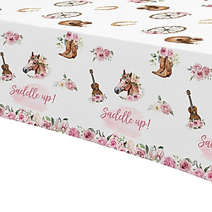 HIPVVILD Cowgirl Party Decorations Tablecloth - Horse Saddle Up Western Party Supplies Tablecover, Disposable Wild West Cowgirl Birthday Baby Shower Decorations Table Cloth - 3 Pack (54in x 108in)