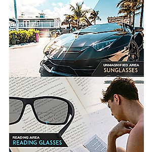 SKYOAK Premium Lightweight Bifocal Reading Sunglasses Men TR90 Frame Wrap Around Design Blue Light Blocker UV 400 Protection Outdoor Sun Reader Driving (Black +1.50)