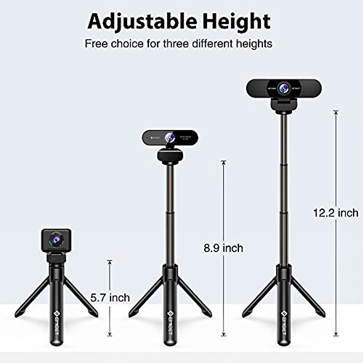 Webcam Tripod, EMEET Professional Webcam Mini Tripod, Portable & Lightweight, Adjustable Height from 5.7-12.2 in, Stable Use, Universal Compatible for Most Webcams/Phones/GoPros/Mirrorless Cameras