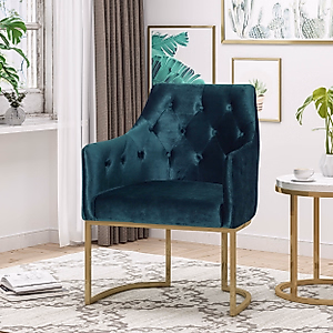 Christopher Knight Home Fern Modern Tufted Glam Accent Chair with Velvet Cushions and U-Shaped Base, Teal Finish, Black, Rose Gold 26D x 26W x 34H in