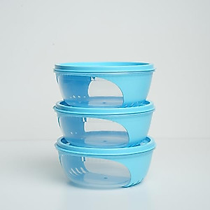 Unica Round Food Container, BPA-free Microwave Bowls with Lids, Airtight Container Serving, Stackable Mixing Bowl Set, Freezer & Dishwasher Safe, Set of 3, Blue, 16 oz, 6.12x6.12x2.54 in