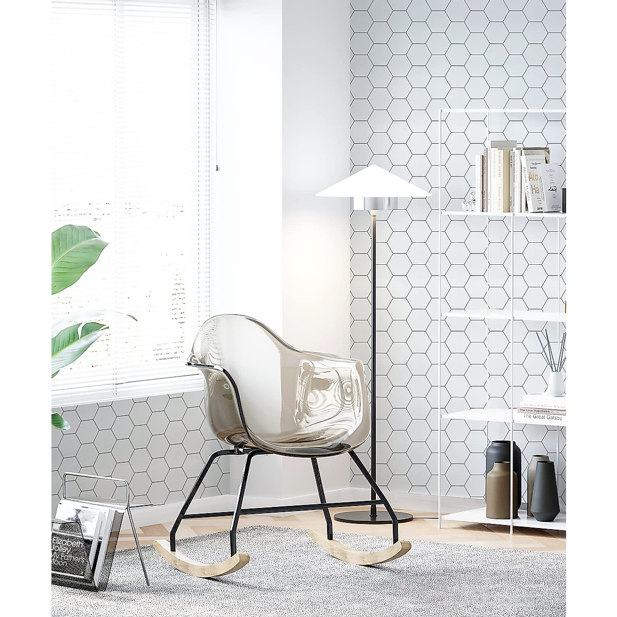 Fiula Hexagon White Wallpaper Peel and Stick Wallpaper 197” ×17.3” Removable Wallpaper Self Adhesive Wallpaper White and Grey Wallpaper Modern Wall Paper Decor Shelf Liner Vinyl Wallpaper