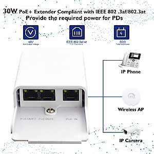 Outdoor 3 Port Passive POE Extender，IP65 Waterproof PoE Repeater,10/100Mbps，2 Channel Ethernet Cat5e/6， IEEE 802.3af/at，PoE Booster, Wall-Mount