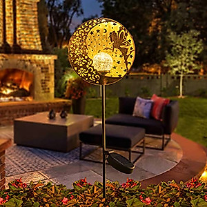 Tryme Garden Solar Lights Fairy Moon Star Glass Globe Pathway Stake Light Metal Angel Decor, Outdoor Decorative Lights Waterproof for Walkway, Yard, Lawn, Patio or Courtyard (Warm White)