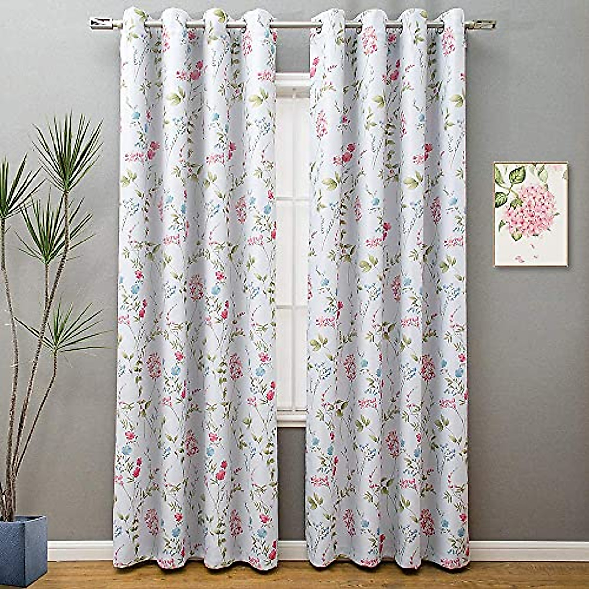 Linentalks Floral Bedroom Curtains 84 Inches Long 2 Panels Set, Farmhouse Thermal Insulated Blackout Curtains for Living Room, Grommet Room Darkening Curtains, Boho Black Out Curtains Green Red Multi