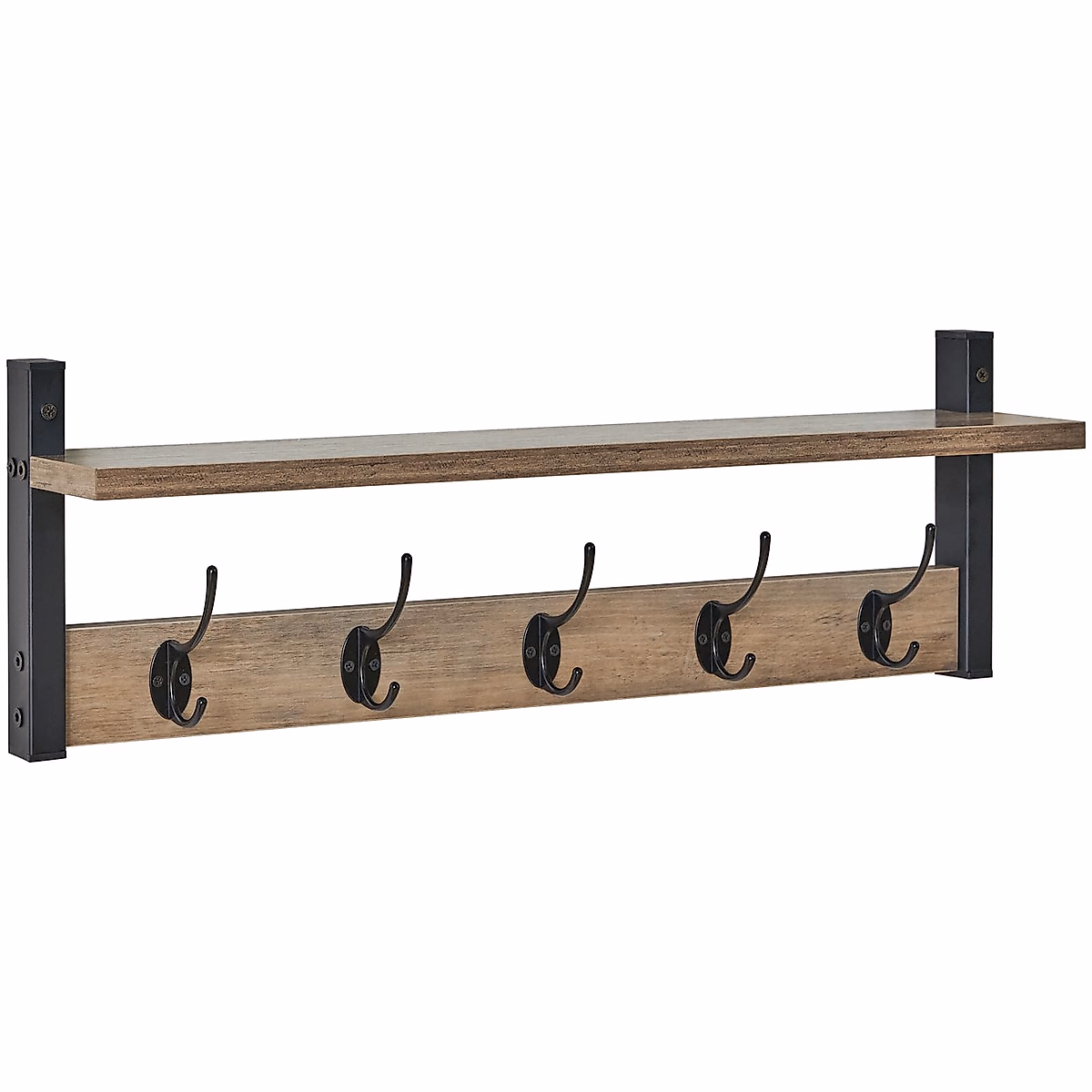 YMYNY Coat Rack Shelf Wall Mounted, Coat Hooks with Storage, Wall Floating Shelf with 5 Metal Hooks, 23.6" Entryway Floating Shelf for Kitchen, Bedroom, Bathroom, Silver Gray UHWS004Y