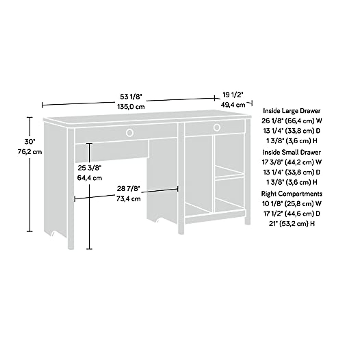 Sauder Dover Edge Computer Desk with Drawers, L: 53.15" x W: 19.45" x H: 30.0", Glacier Oak Finish