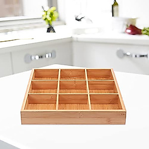 DOITOOL Serving Tray with 9 Compartments - Wooden Tray Divided Tray for Serving Food - 13in Square Tea Tray Food Tray for Hot Pot, Fast Food, Breakfast, Tea Coffee Table Christmas
