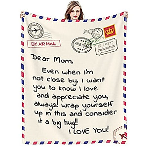 Poitvd Throw Blankets Anniversary Birthday Gift for Mom from Daughter Son, Dear Mom Blanket for Mother's Day, Super Soft Flannel Throw Blankets for Christmas Valentines Day for Bed Couch
