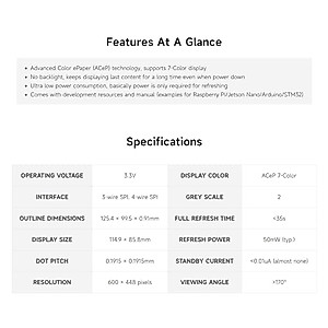Waveshare 5.65inch Colorful E-Paper E-Ink Raw Display Compatible with Raspberry Pi 4B/3B+/3B/2B/B+/A+/Zero/Zero W/WH/Zero 2W Series Boards 600×448 Pixels ACeP 7-Color Without PCB