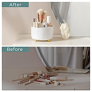 Famyards Makeup Brush Holder, 360° Rotating Makeup Brush Organizer, 5 Slot Large Capacity Cosmetic Brushes Storage Countertop for Vanity, White
