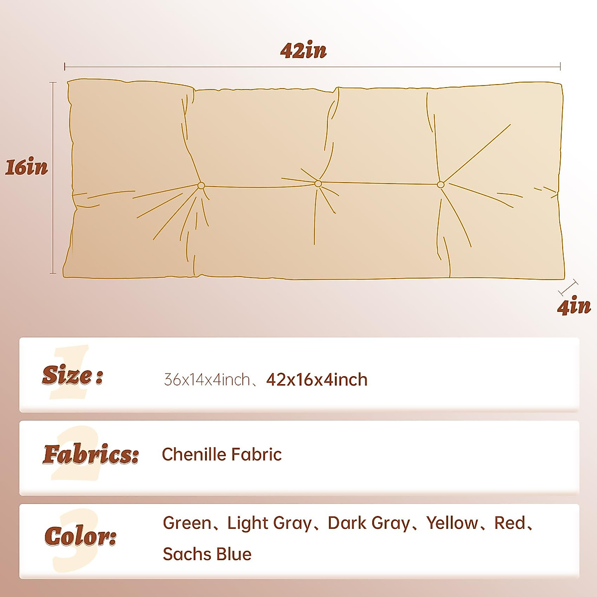 Focuprodu Bench Cushion 42x16. Soft and Breathable Window Seat Cushions Indoor. Non-Slip and Durable Bench Seat Cushion. (42x16, Yellow)