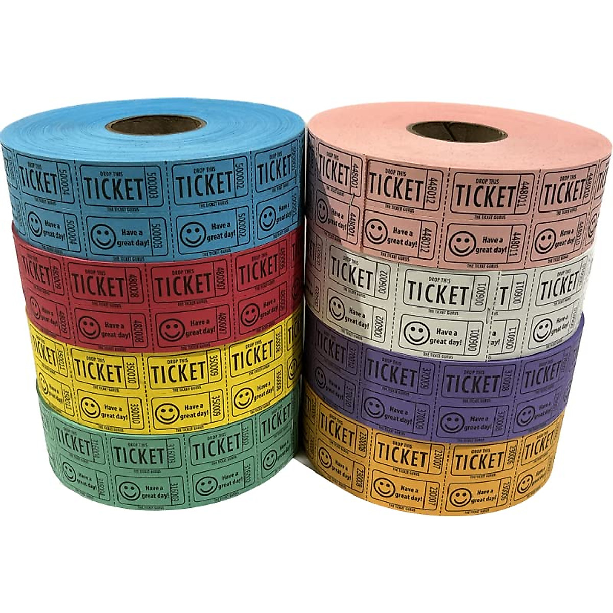 The Ticket Gurus Double Smile Raffle tickets-2000 Double Tickets/roll (4 Random Colors)