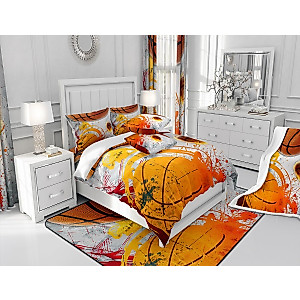 Manfei Kids Basketball Window Curtains Fire Basketball Window Drapes for Boys Teens Room Decor, Sports Gaming Theme Window Treatments Grommet Top 2 Panel Set Bedroom Curtains, 38Wx54L inch