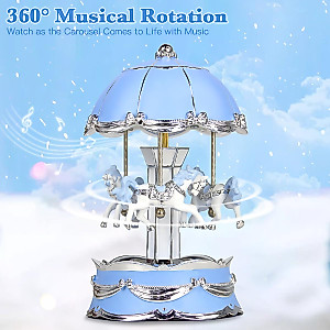 Saeifin Carousel Horse Music Box Gifts U R My Sunshine,Color Changing LED Lights Musical Carousel for Girls Women Mom Daughter,Christmas Anniversary Valentines Day Present Birthday Gifts (Blue)