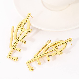 T-ztoss Simple Punk Love Letter Large Long Dangle Earrings Fashion English Alphabet Love Heart Shape Dangle Stud Earrings Statement Jewelry Gift for Women(Gold)