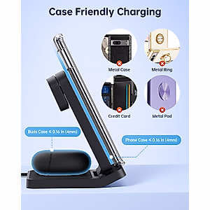 Houflody 3 in 1 Foldable Wireless Charging Station for Google Pixel Watch 1, Pixel Buds Pro and Google Phones Fold/8 Pro/8/7 Pro/7a/7/6 Pro/6/5/4/3/XL, Wireless Charger with QC 18W Adapter, Black