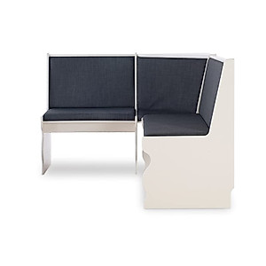 Linon Natasha 5 Piece Wood Patio Conversation Indoor Kitchen Breakfast Table Booth Bench Corner Nook Dining Set in Charcoal Gray