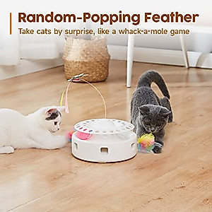 Potaroma Cat Toys 3in1 Automatic Interactive Kitten Toy, Fluttering Butterfly, Moving Ambush Feather, Track Balls, Dual Power Supplies, USB Powered, Indoor Exercise Kicker (Bright White)