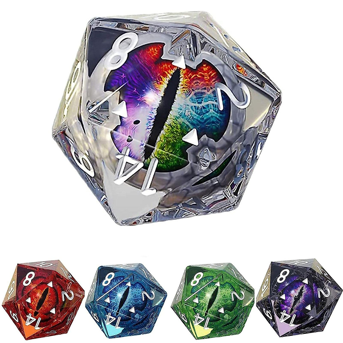 Dragon Eye Dice - The Chromatic Dragon Collection,Mini Crystal Dice，Resin Dragon Eye Dice Set,Colorful Polygonal Dice,Shinny Polyhedral Dice Set Filled With Eyeball,For Role Playing Dice Games (White)