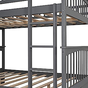 Harper & Bright Designs Full Over Full Wood Bunk Bed with Two Storage Drawers and Ladder, Convertible Storage Bunk Bed Can Be Divided Into Two Full Size Daybeds (Grey)