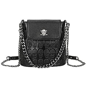 FiveloveTwo Handbags for Women Punk Ladies Purses PU Leather Satchel Skull Shoulder Tote Bag Black