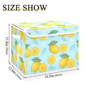 Tatenale Collapsible Storage Bins with Lids Decorative Fabric Storage Cubes Closet Organizer and Storage Basket Boxes Containers for Clothes Box Chest Nursery Folding Rectangle Lemon Light Blue