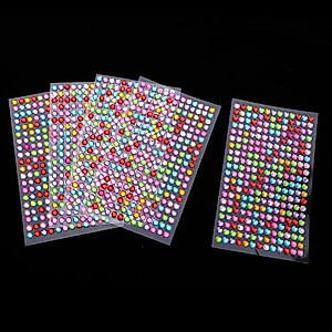 DTOWER 5 Pcs Sparkling Crystal Rhinestone Gem Adhesive Stickers 3mm, Mixed Color, 6mm 5 Pcs