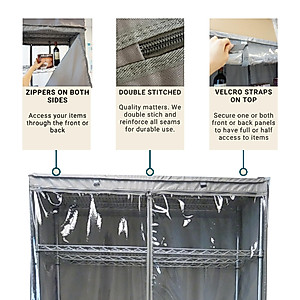 Formosa Covers Premium Clear Front Wire Shelf Cover Grey - Heavy-Duty Storage Solution for Wire Rack Cover (30”Wx14”Dx60”H) - Waterproof PVC, Water/Dust Resistant Fabric, Multi Zipper (Cover Only)