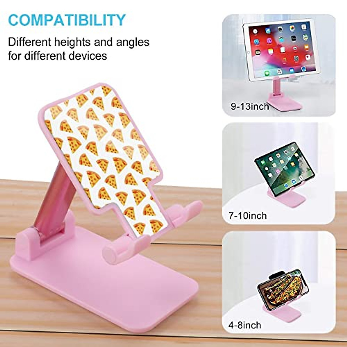 Happy Pizza Foldable Desktop Cell Phone Holder Portable Adjustable Stand for Travel Desk Accessories