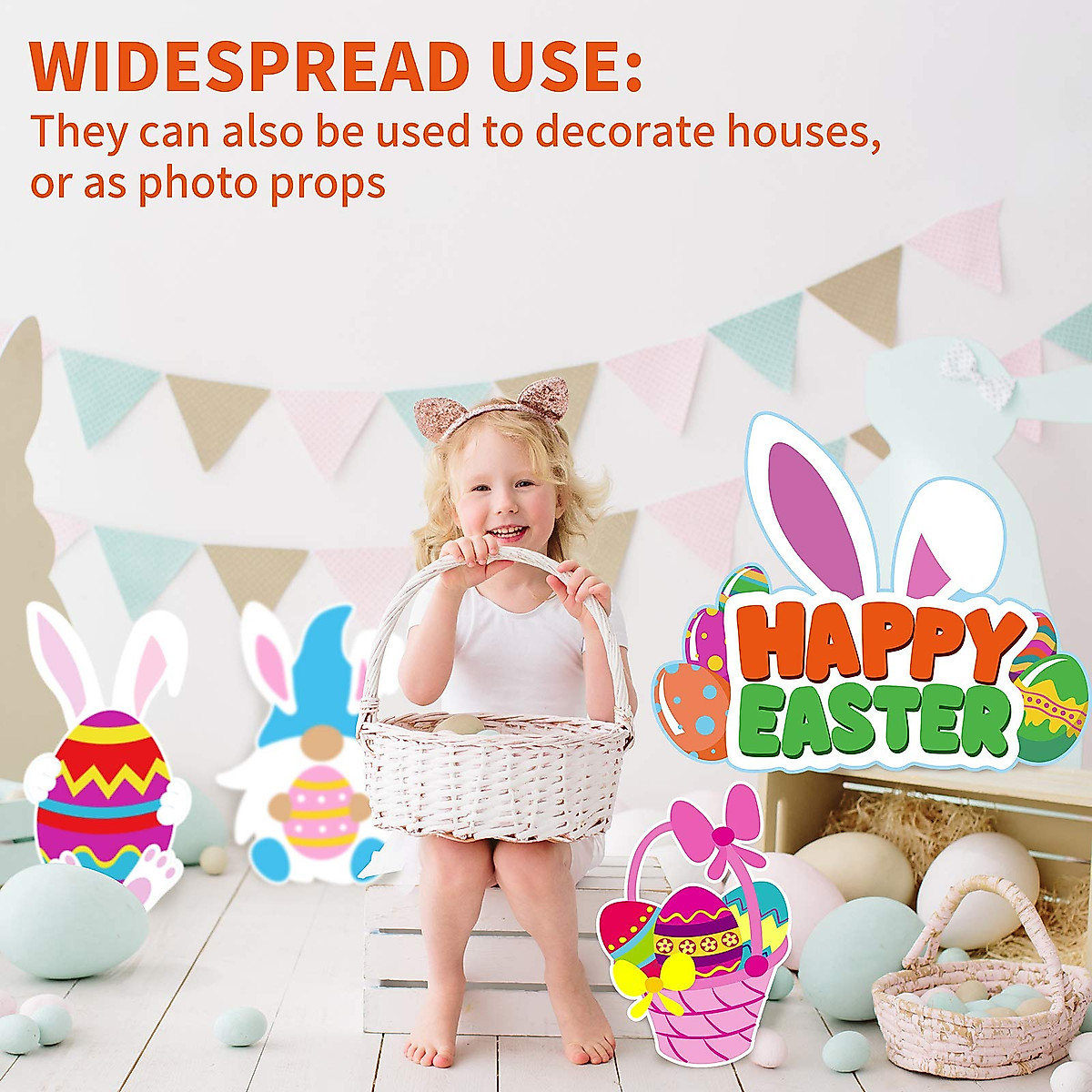 ADXCO 8 Pieces Easter Yard Sign Easter Outdoor Lawn Decorations with Stakes Easter Rabbit Eggs Yard Sign for Easter Party Yard Decor