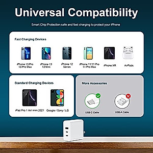 65W USB Wall Charger multiport，Three-Port Foldable Fast Charger for iPhone 13/12/11/Pro Max,XS/XR/X/8/7/6/6S,iPad Pro,AirPods Pro,MacBook,Samsung Galaxy,LG,Huawei,HTC,Android Phones,Dell XPS 13