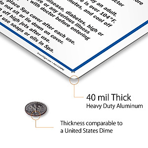 SmartSign 14 x 10 inch “Hot Tub Safety Rules” Metal Sign with Pre-Cleared Holes, 40 mil Laminated Rustproof Aluminum, Blue, Black and White, Made in USA