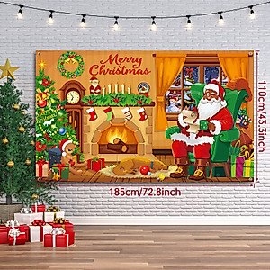 Tiamon Merry Christmas Backdrop Xmas Black Santa Claus Background Decoration for Photography Fireplace Wall Hanging Banner Photo Booth Prop for Winter Home New Year Holiday Party Favor Supplies
