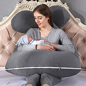 Amagoing 55 inches Pregnancy Pillows for Sleeping, U Shaped Maternity Full Body Pillow for Pregnant Women with Hip, Leg, Back, Belly Support, Washable Jersey Cover Included (Dark Grey)