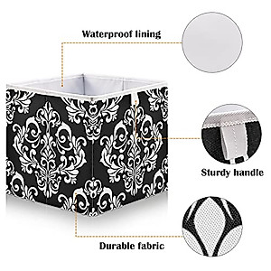 Kigai Cube Storage Bin Black Damask Baroque Floral Foldable Storage Basket Toy Storage Box for Home Organizing Shelf Closet Bins, 11 x 11 x 11-Inch