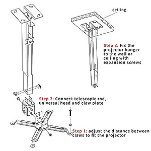 Tonalee Projector Mount Wall or Ceiling Projection Mount Bracket with Adjustable Height and Extendable Arms Mount for Home and Office Projector