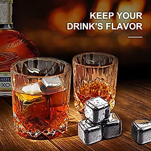 Whiskey Stones Gift Set Anniversary Gi fts for Husband | Him | Men, Husband Birthday | Wedding Anniversary | Valentine's Day Gift, 8 Stainless Steel Whiskey Stones & 2 Whiskey Glasses(11oz)