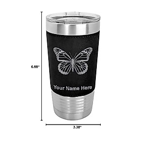 LaserGram 20oz Vacuum Insulated Tumbler Mug, Monarch Butterfly, Personalized Engraving Included (Faux Leather, Black)