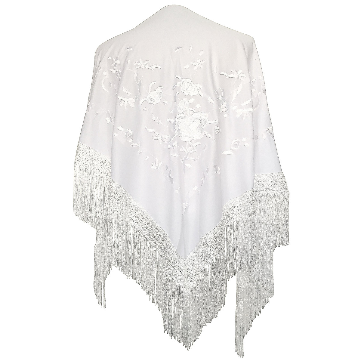 La Senorita Spanish Flamenco Dance Shawl white with white flowers size L
